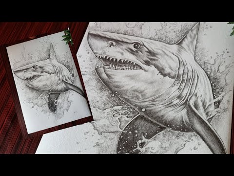 Great White Shark step by step drawing/shark final shading/#favart07 # ...