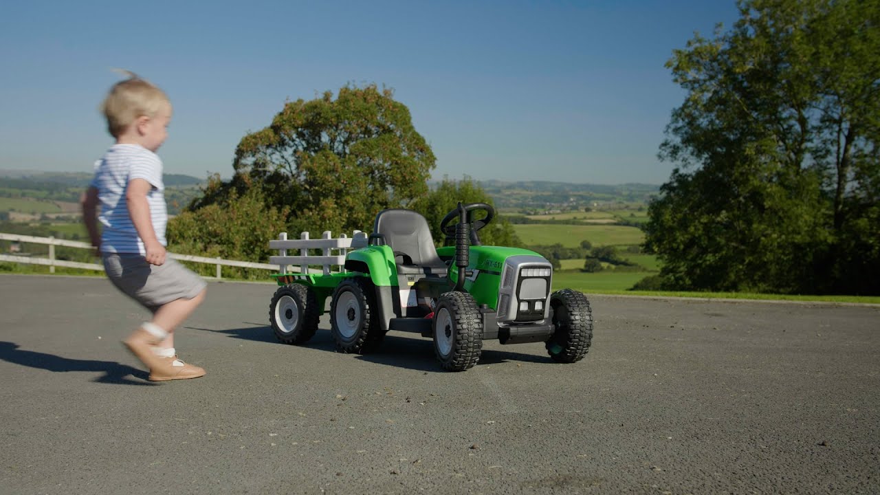 Children’s Electric 12V Ride On Tractor With Trailer and Remote - YouTube