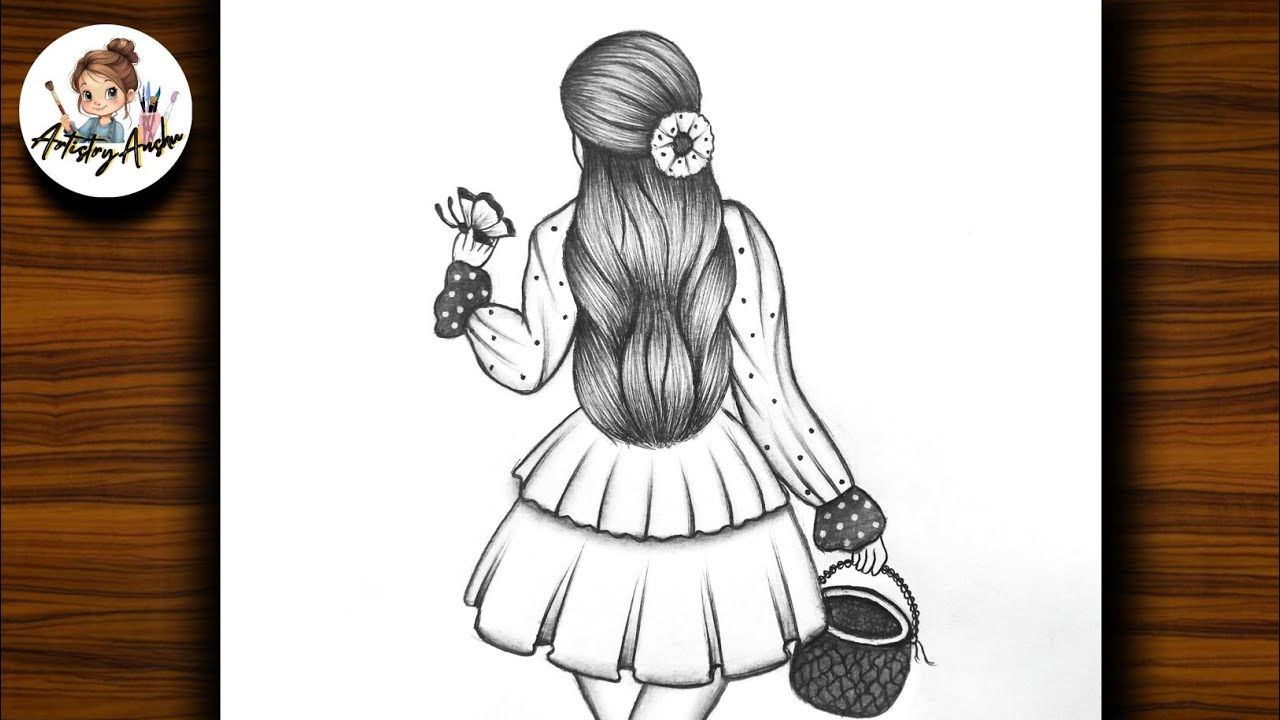 How to Draw a Girl Holding a Butterfly | Cute Girl Drawing Easy ...