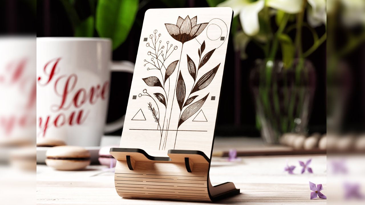 Modern Minimalist Phone Stand - Laser Cut Wooden Mobile Holder Digital ...