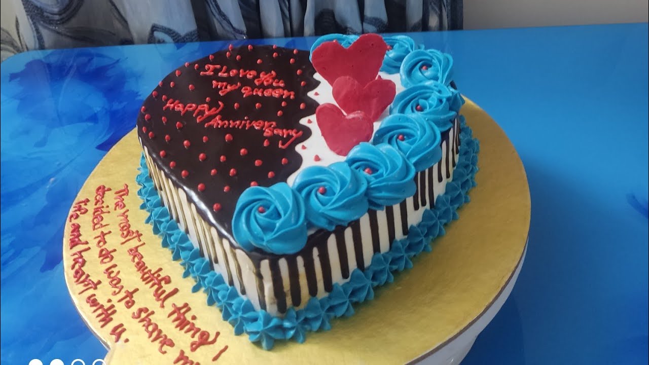 love shape chocolate ganache cake..with blue flowers - YouTube
