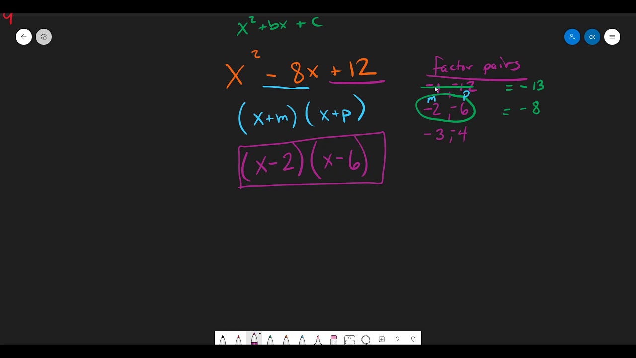 Factoring trinomials with a leading coefficient of 1 - YouTube