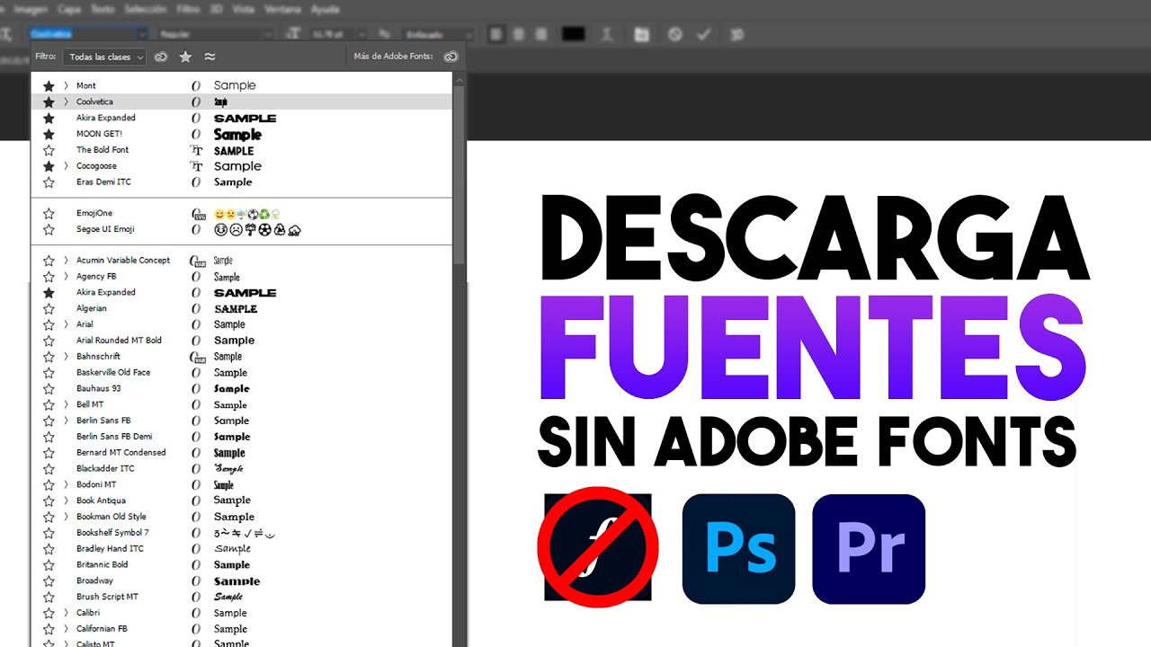 Como instalar fuentes en Photoshop SIN Adobe Fonts - YouTube