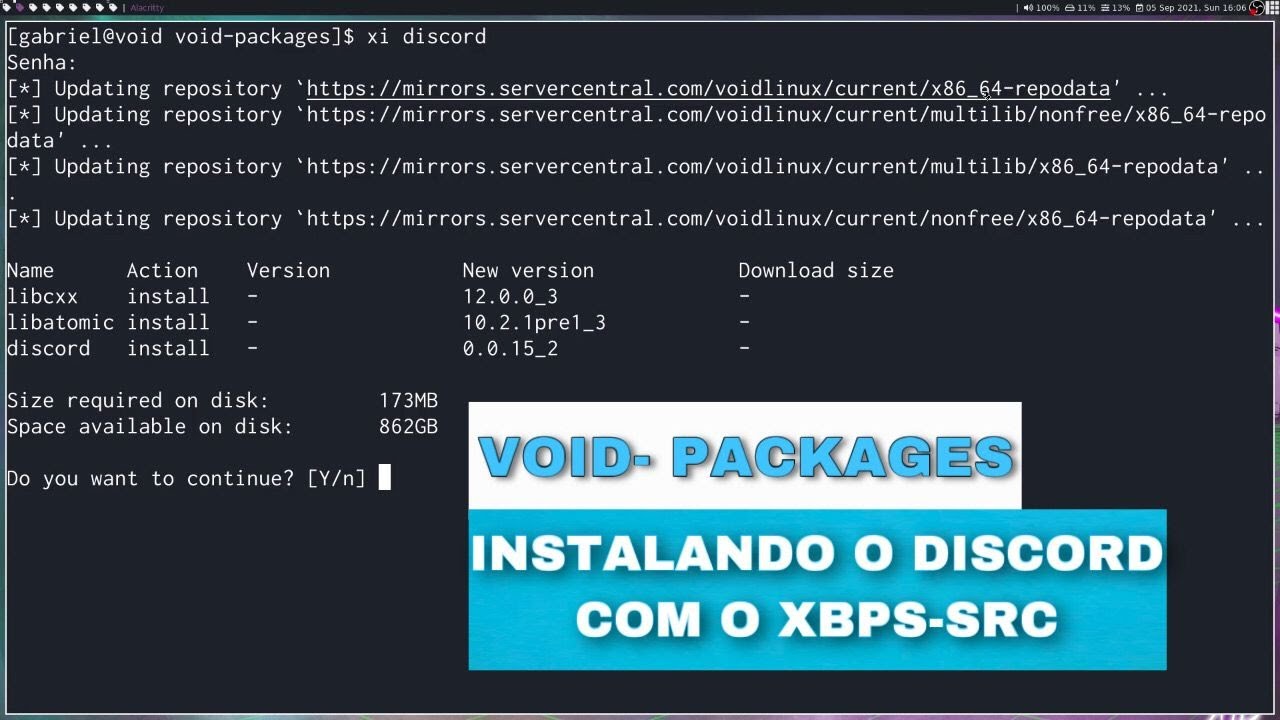 VOID PACKAGES - Instalado o Discord através do xbps-src - YouTube