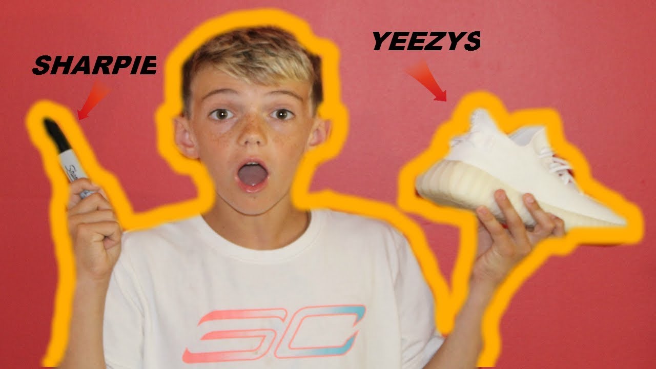Drawing On My Cream White YEEZYS With A SHARPIE *NOT CLICKBAIT* - YouTube