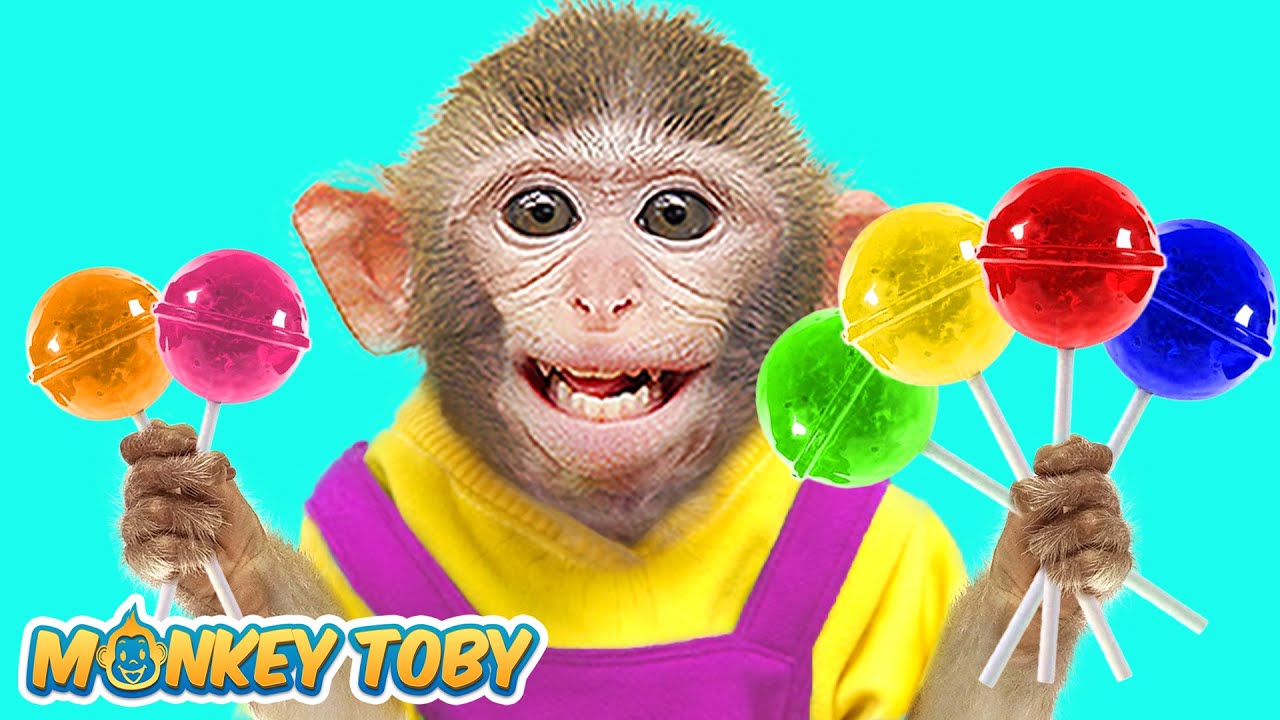 Monkey Toby try to get Rainbow Fruit Lollipop candy from candy vending machine | MONKEY TOBY ...