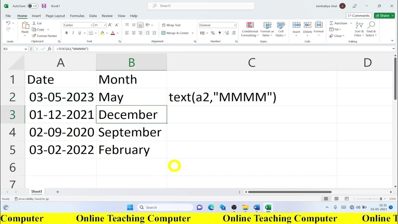 Date According Month Name Tricks in Excel #2023 #onlineteachingcomputer #computer - YouTube