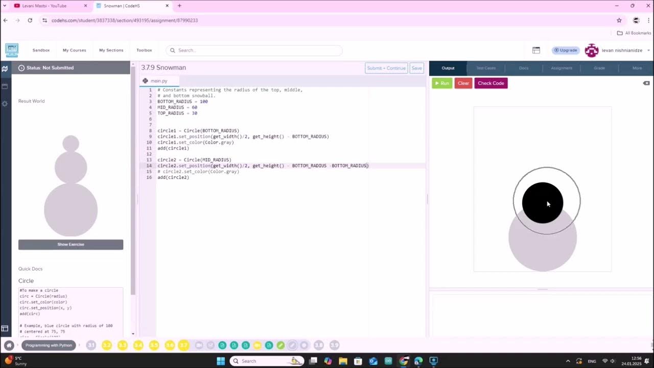 python 3.7.9 სავარჯიშო - Snowman / codehs.com / coding / პროგრამირება / ლევან ნიშნიანიძე - YouTube