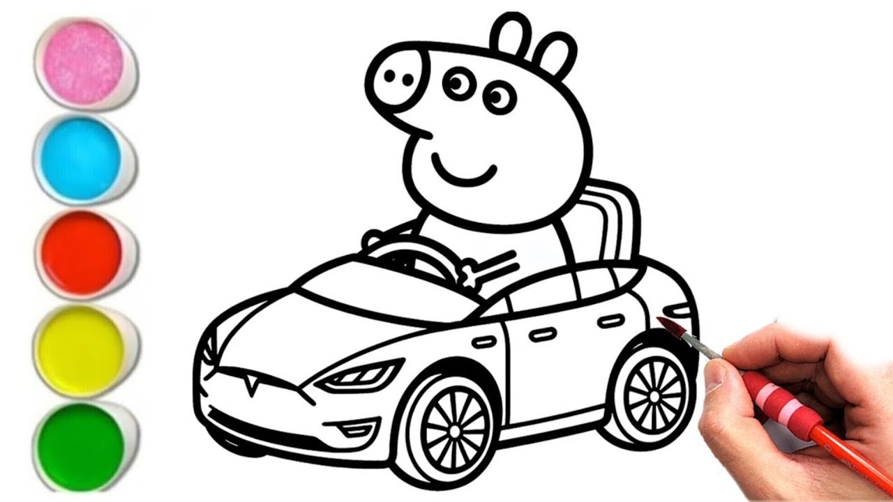 peppa pig with car drive🚘 drawing and coloring for kids and toddlers ...