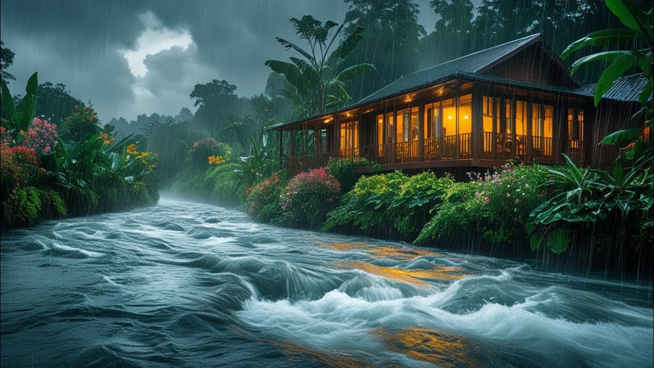 Peaceful Rainfall in Nature by the River | Calm, Sleep, Focus - YouTube