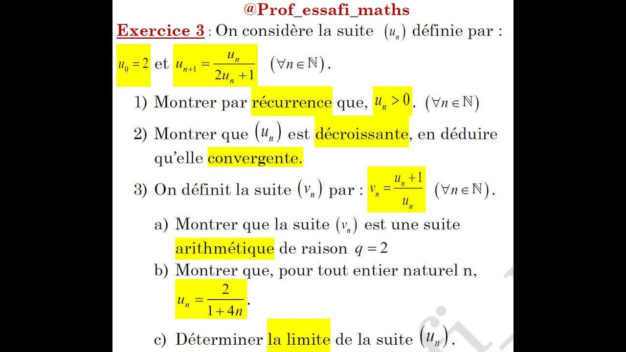 exercice 3 les suites arithmétique - YouTube