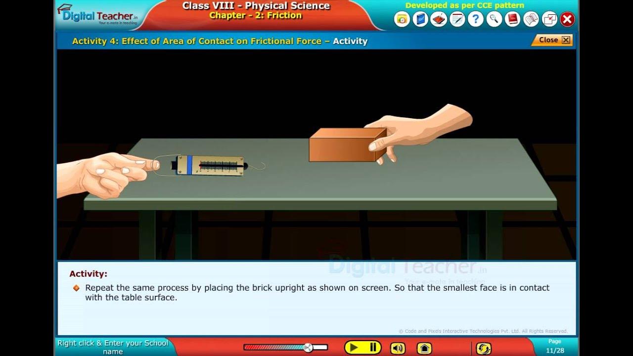 Effect Of Area Of Contact On Frictional Force Class 8 Physics Youtube