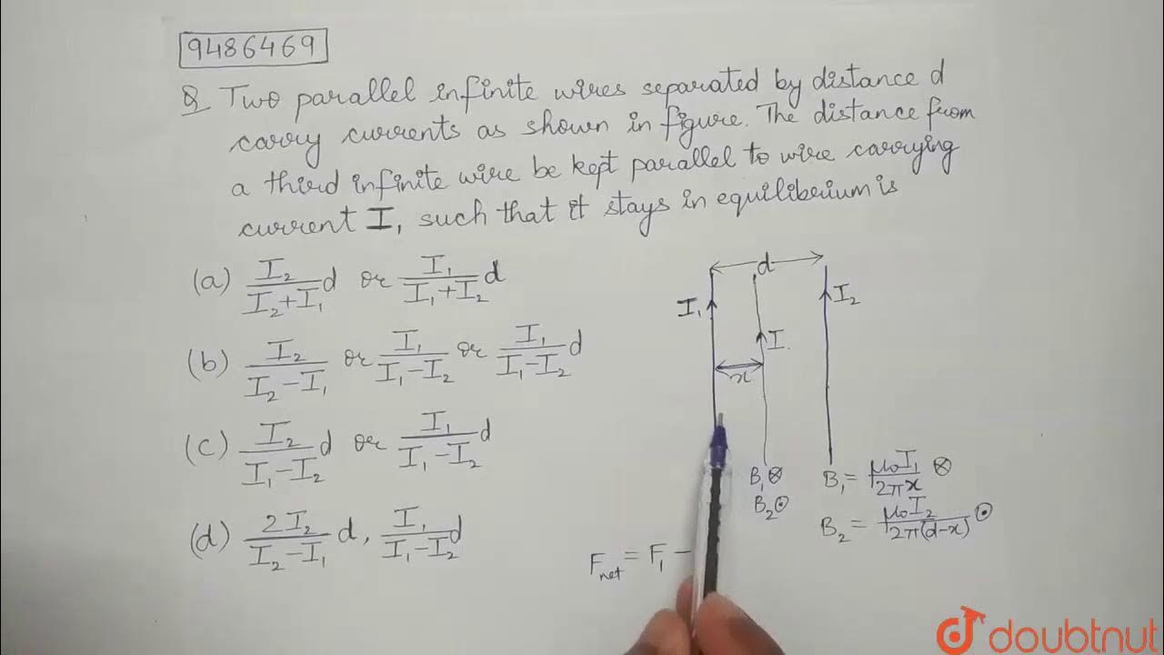 Two parallel infinite wires separated by distance `d` carry currents as shown - YouTube