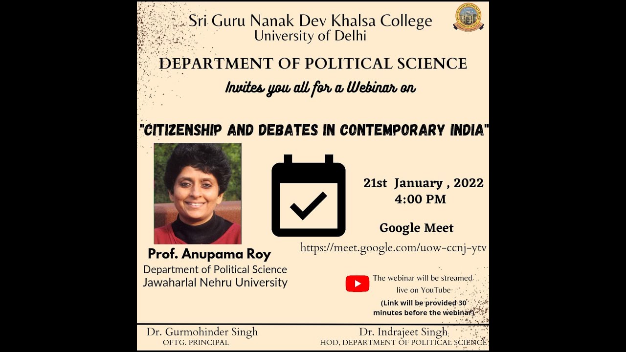 Webinar on Citizenship and Debate in Contemporary India with Professor ...