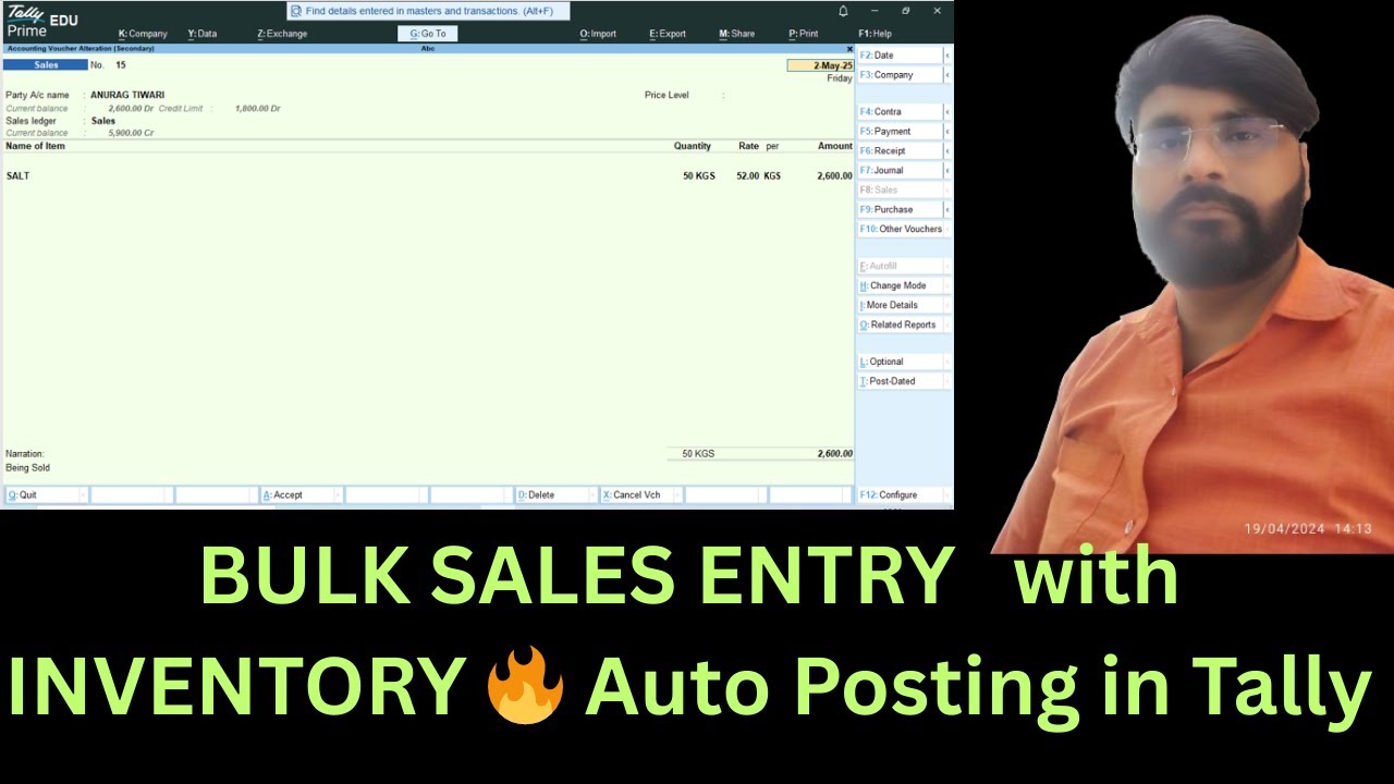 Bulk Sales Entry with Inventory Auto Posting | Tally Prime TDL - YouTube