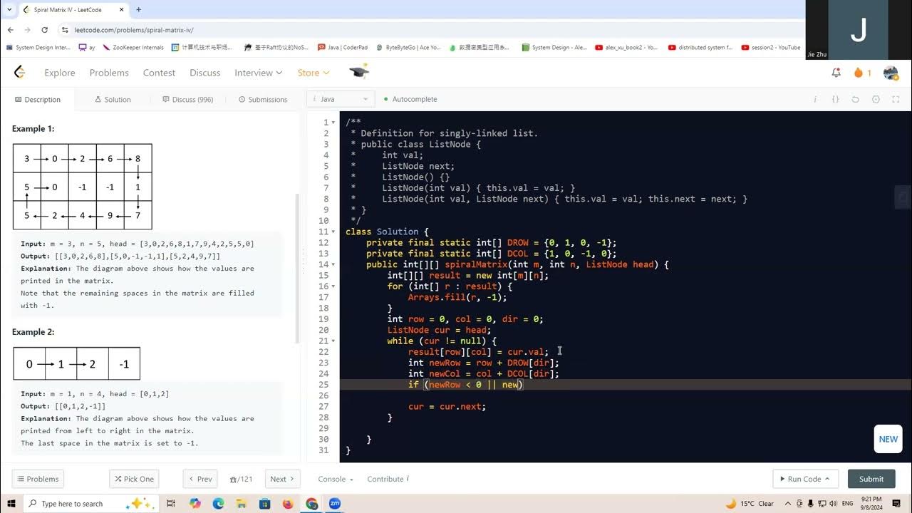 2326. Spiral Matrix IV - YouTube