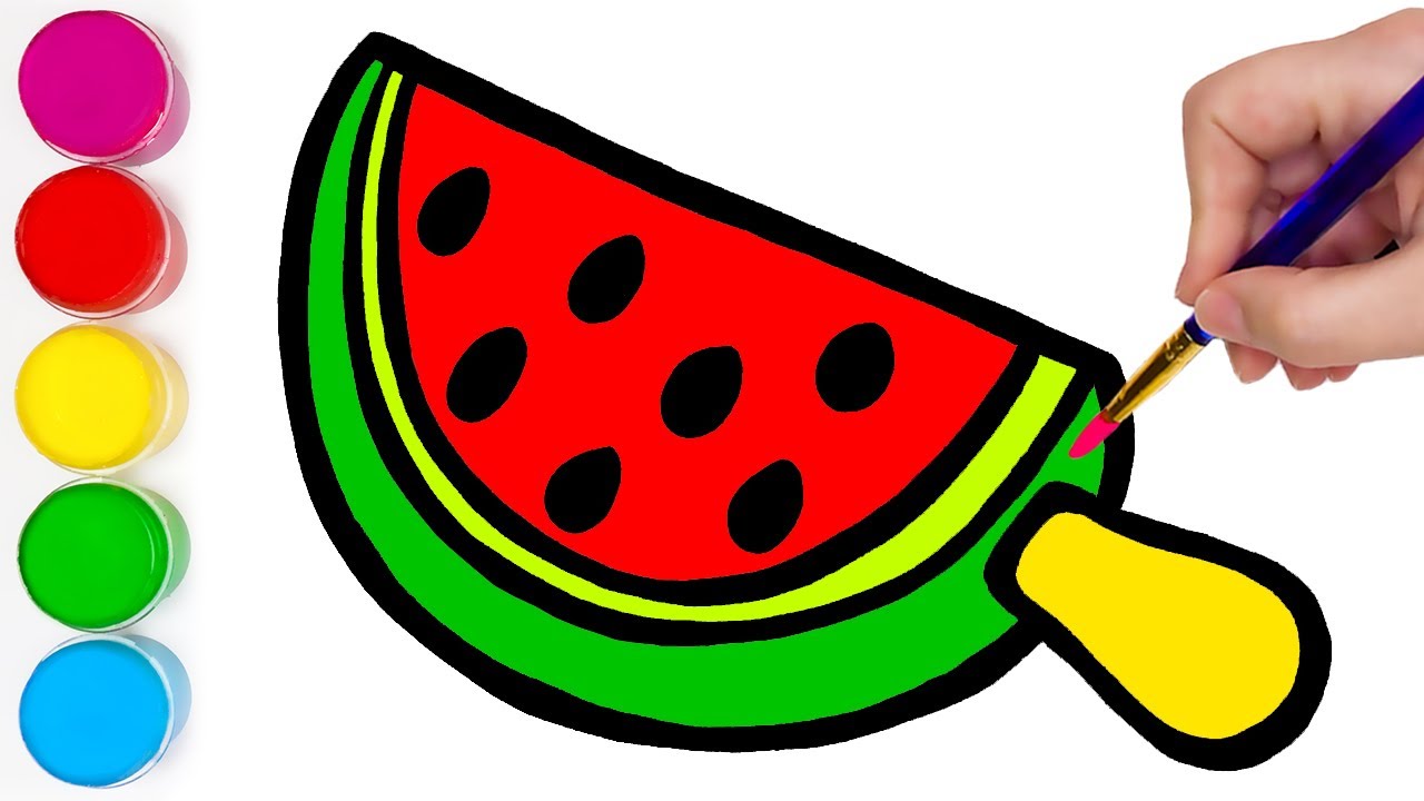 How to draw Watermelon Ice Cream - Coloring Book Pages, Painting - YouTube