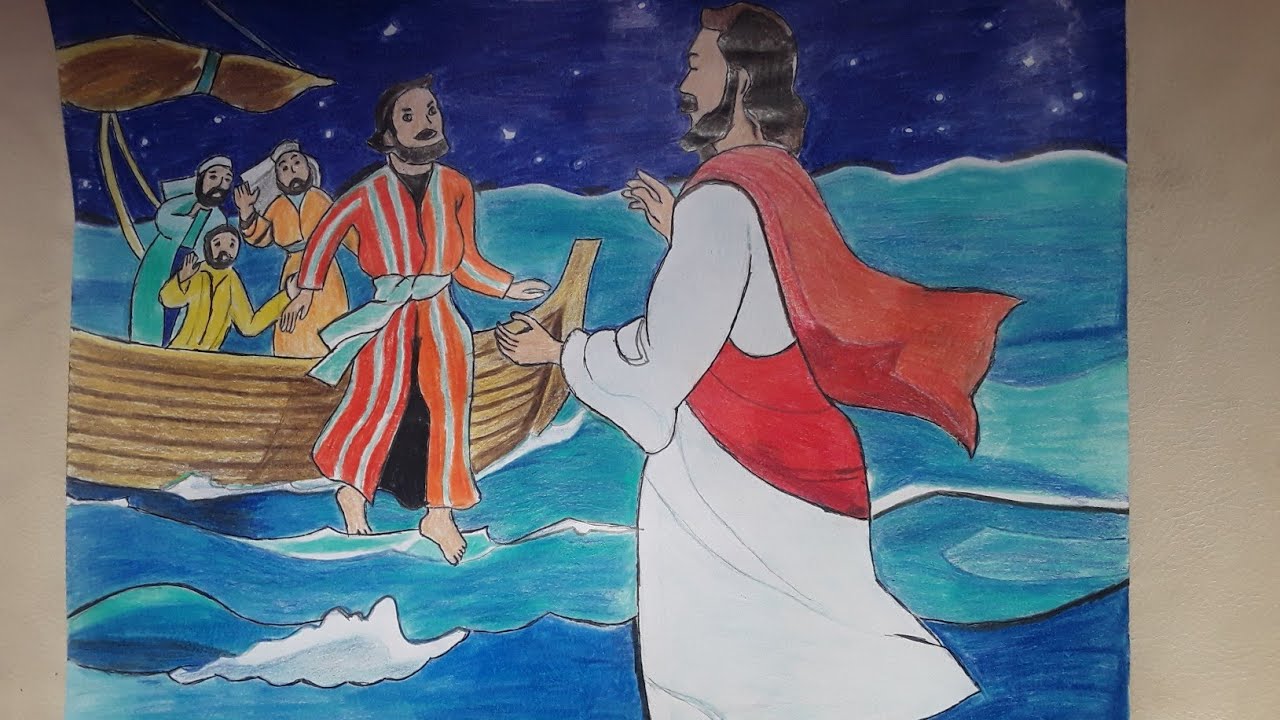 drawing of Jesus walking on water speed drawing - YouTube