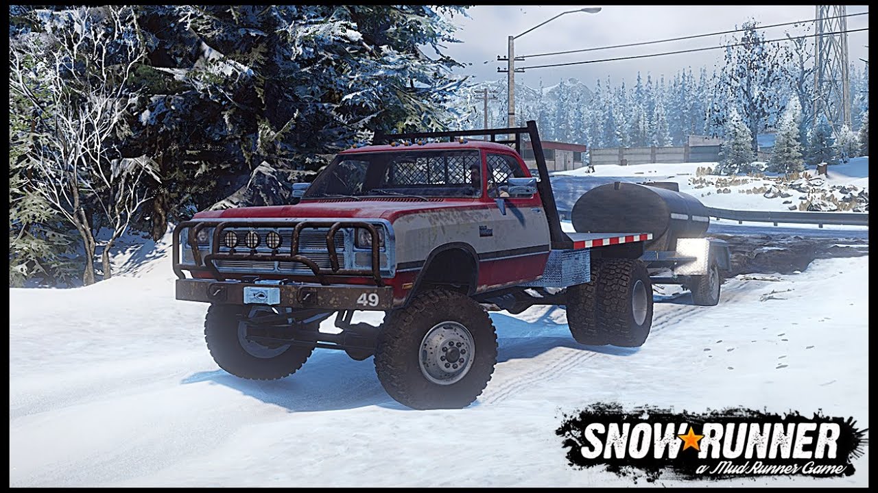 FIRST GEN CUMMINS FLATBED RESCUING STUCK TRAILER IN DEEP SNOW ...