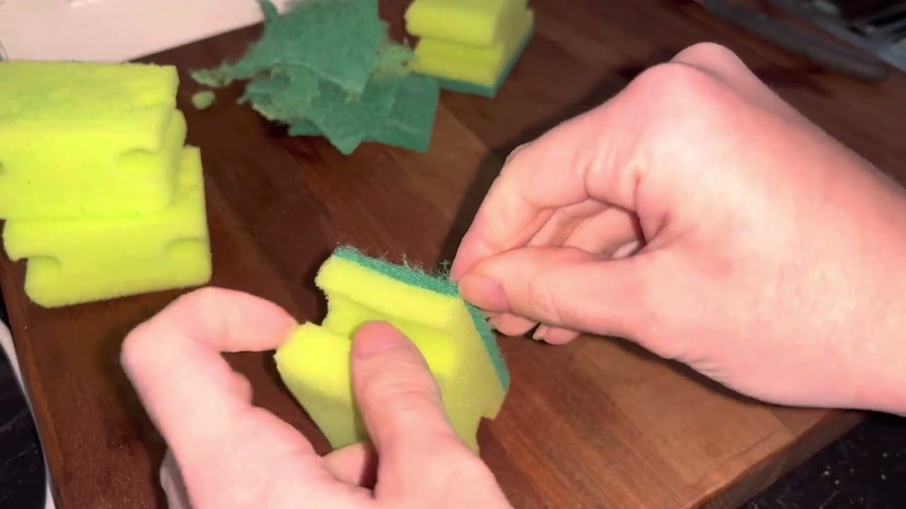 Dry Green Kitchen Sponge Ripping ASMR - YouTube