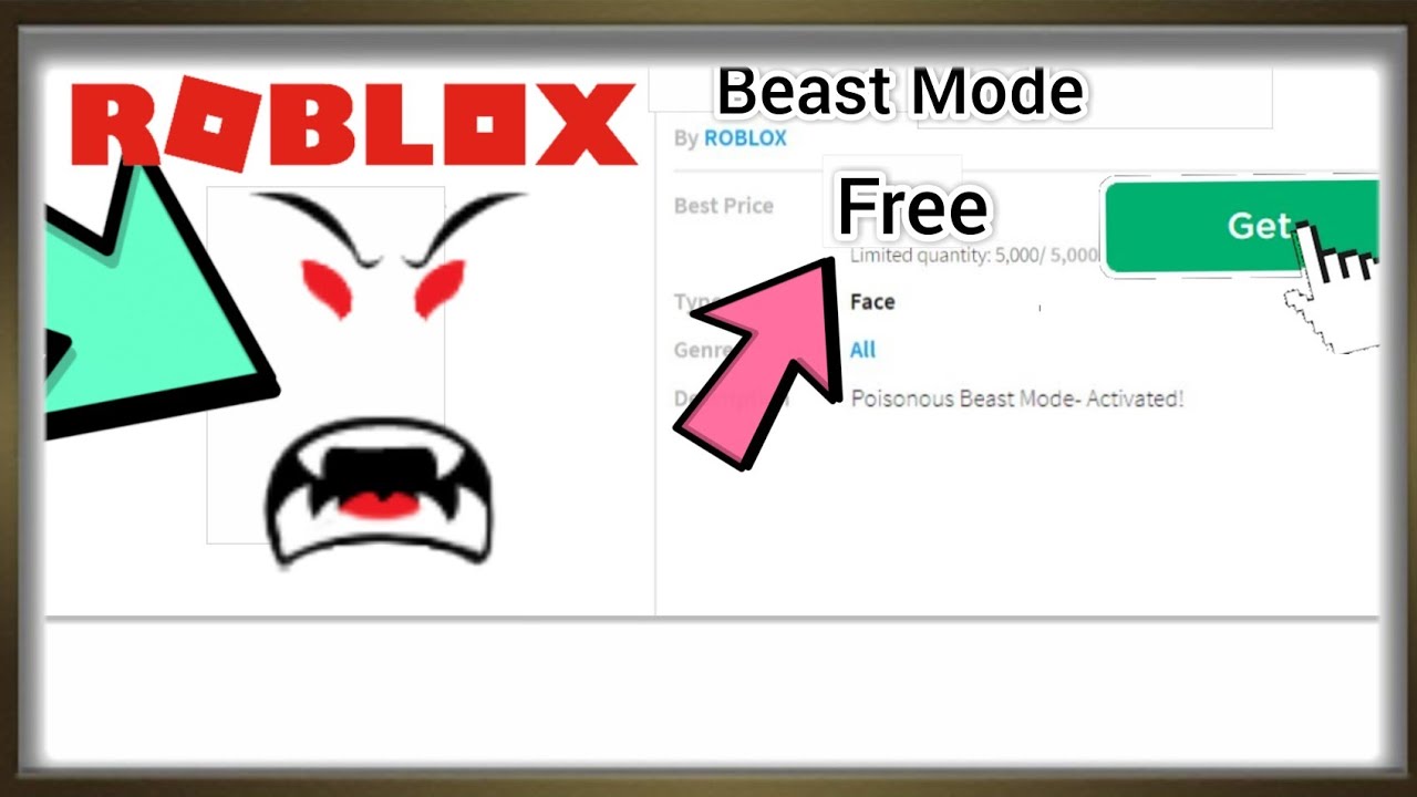 ( Free Face!!) | How to equip Beast Mode Face On ROBLOX For Free ( On ...