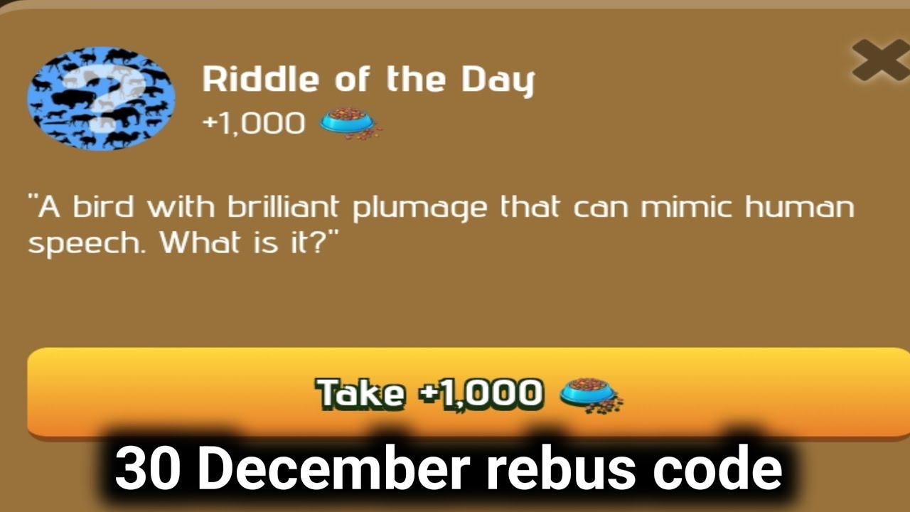 Zoo riddle Of The day code 30 December//Zoo rebus of the day code 30 ...