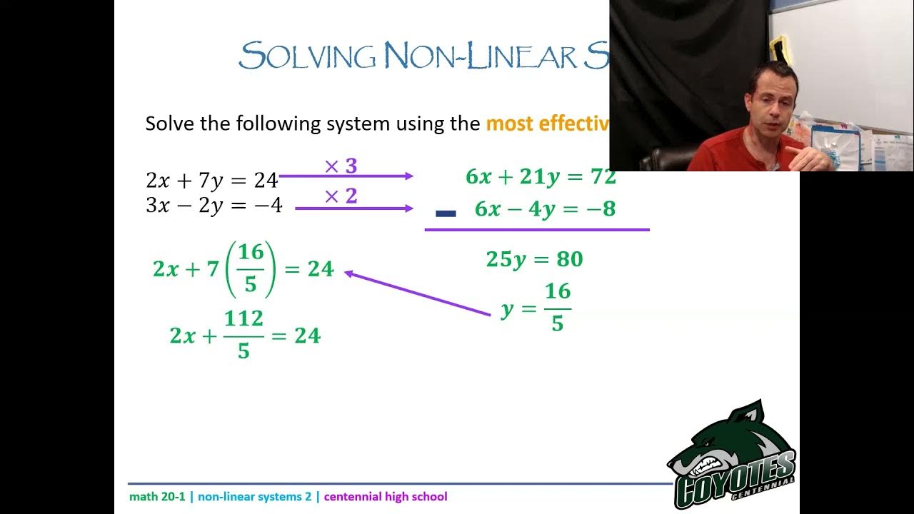 Math 20-1 - Lesson 2.2 - solving non linear systems algebraically - YouTube