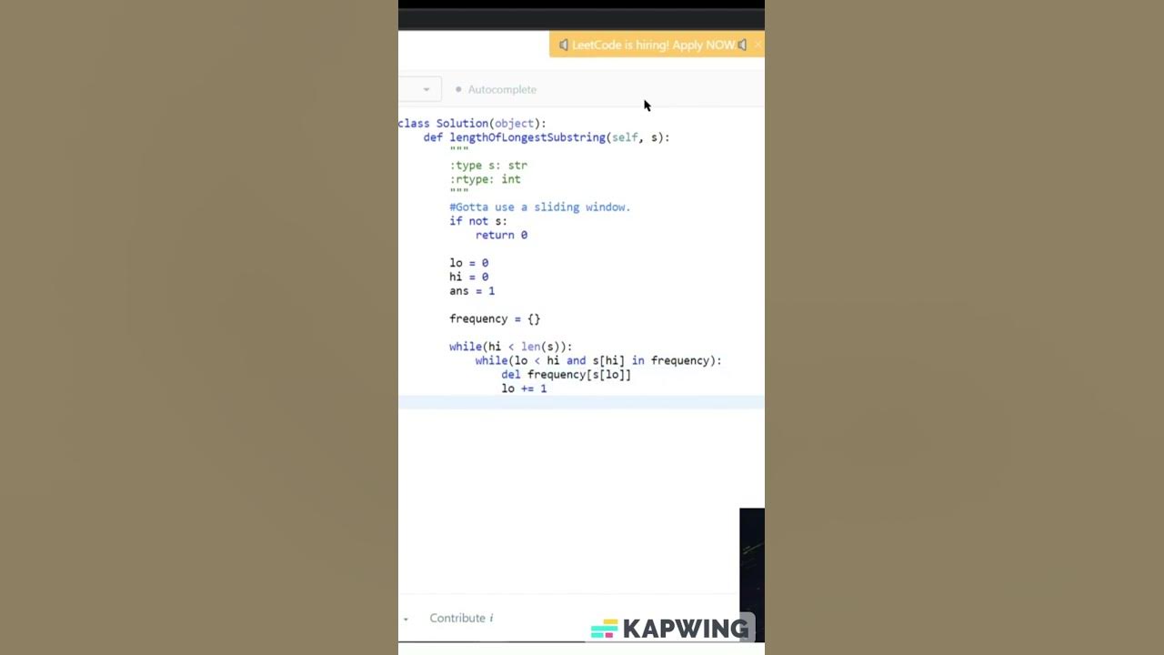 Leetcode #3: Longest Substring Without Repeating Characters Python #leetcode #python #shorts # ...