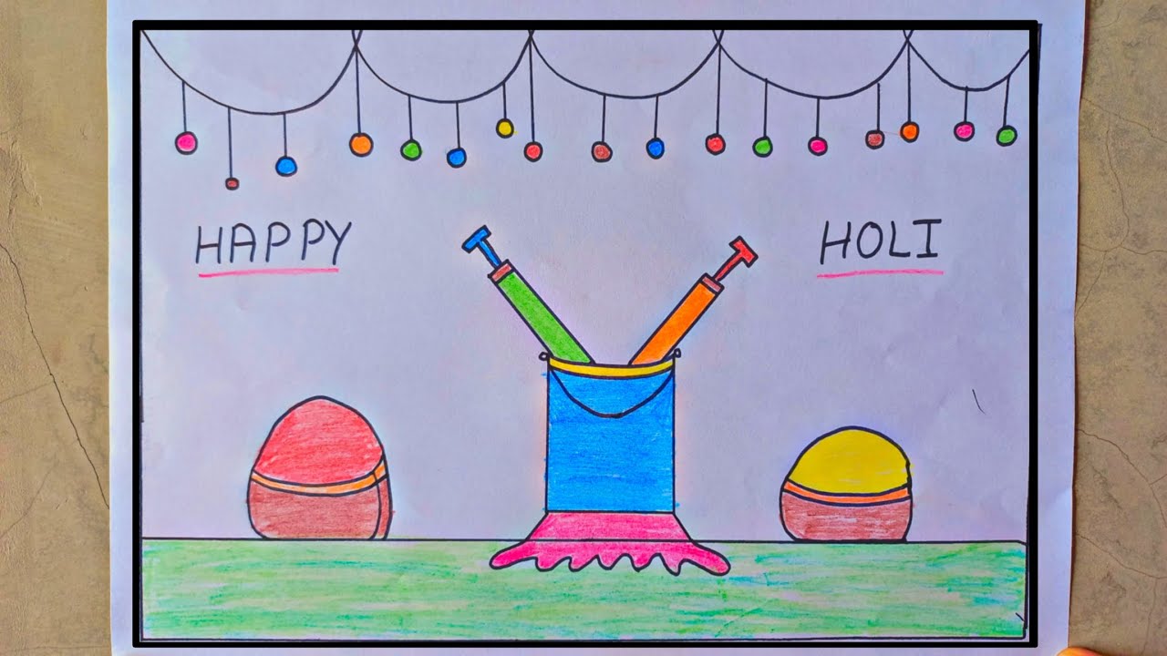 Holi Festival Drawing / Happy Holi Poster Drawing Easy Steps / Holi ...