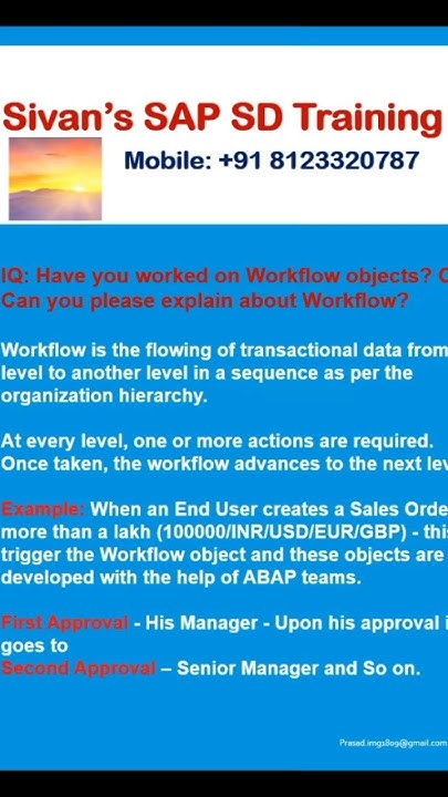 What is Workflow | Interview Questions | Sivan's SAP SD Training - YouTube