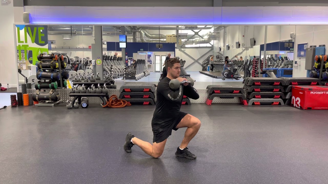 Double KB Front Rack Reverse Lunge | MH Fitness Online Exercise Library ...