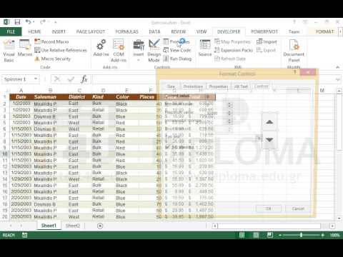 Insert in sheet Sheet1 a Spin button form control item. It must be ...