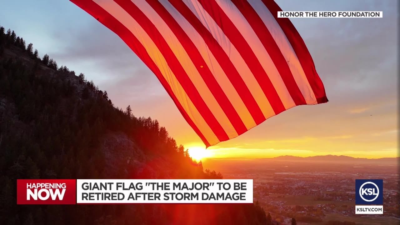 Giant flag ‘The Major’ to be retired after storm damage - YouTube