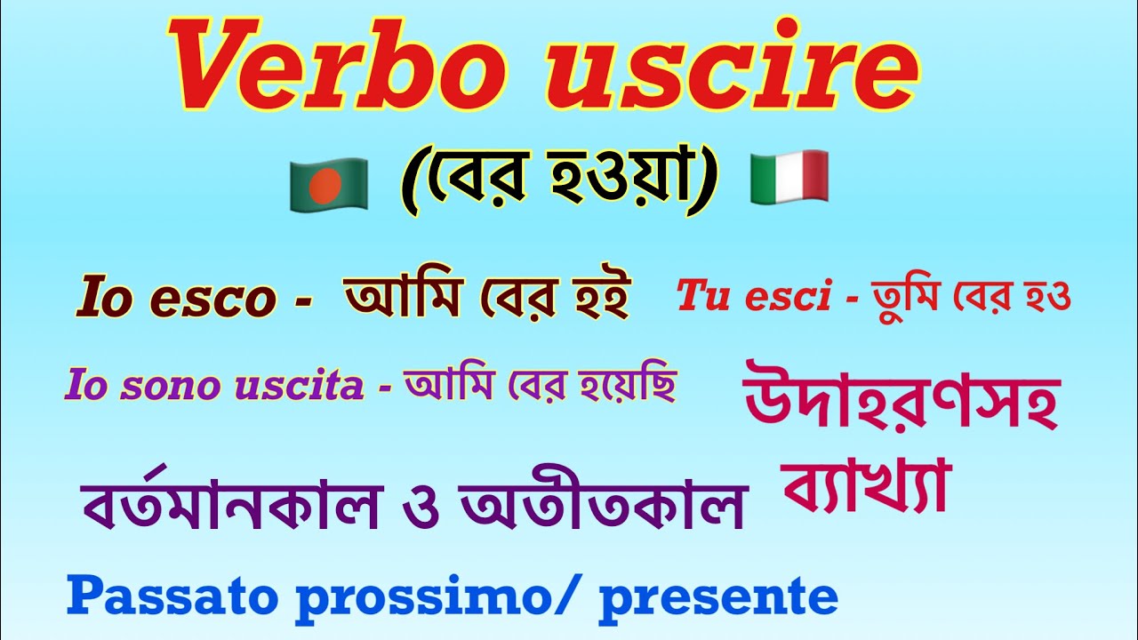 Verbo uscire (বের হওয়া) বর্তমানকাল +অতীতকাল (presente e passato ...