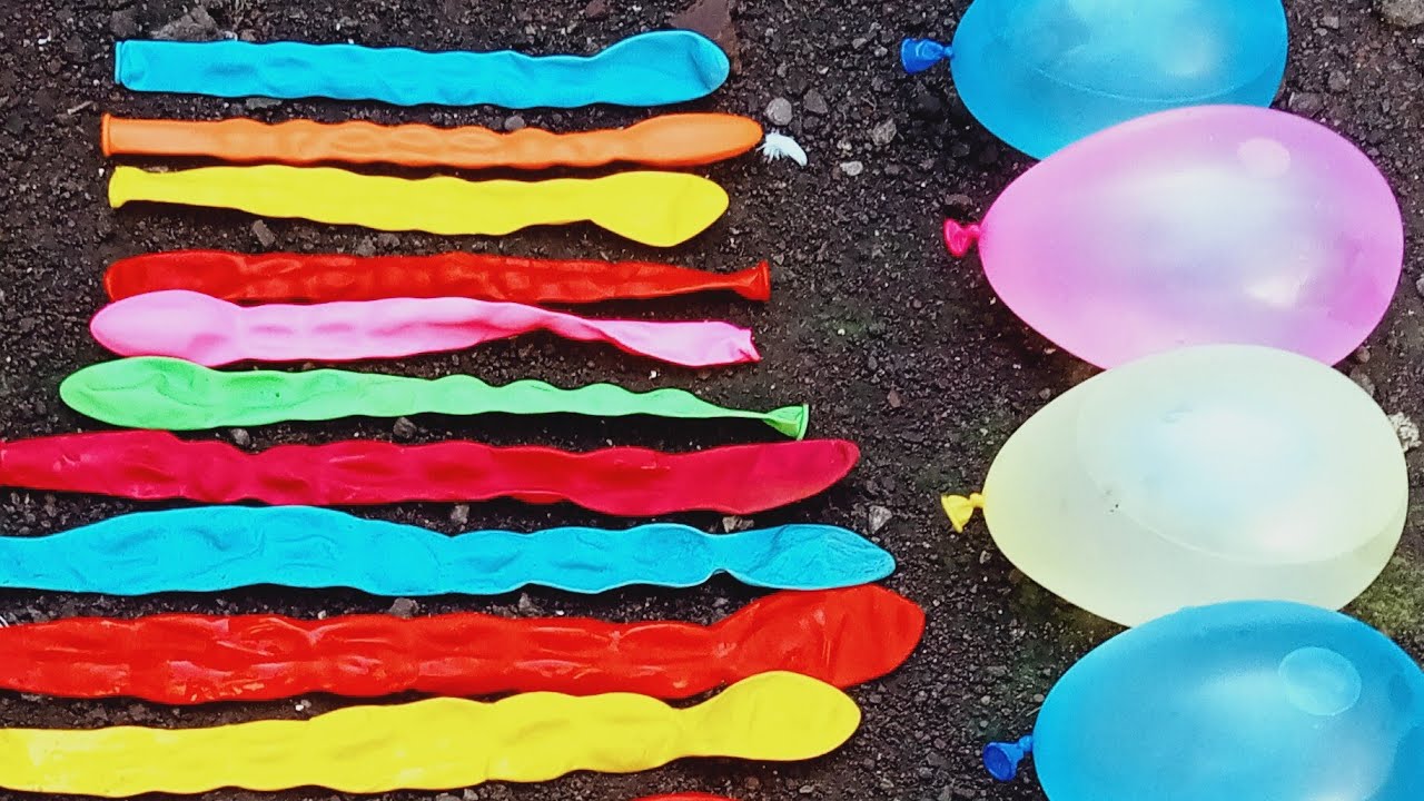 mencari balon warna warni, balon panjang,katak, meletuskan balon, pompa ...