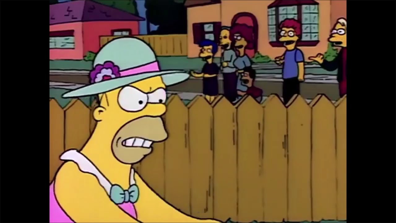 The Simpsons - Homer and Ned mowing the lawn - YouTube