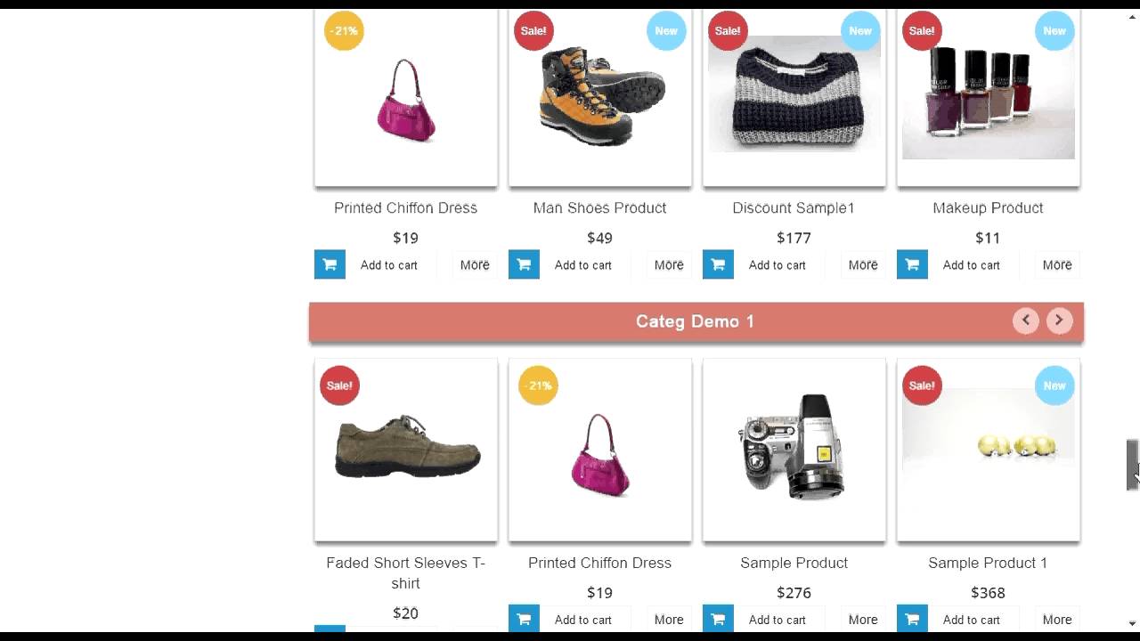 Prestashop home categories products carousel module - YouTube