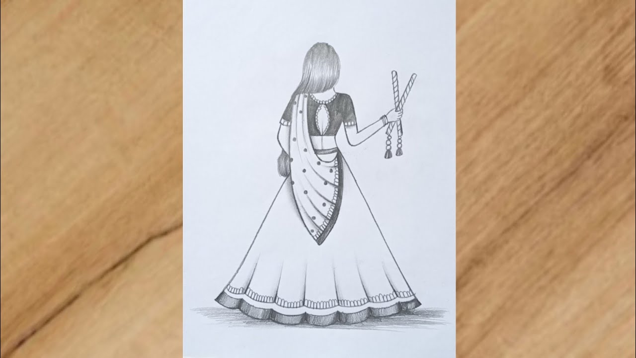 Navratri drawing easy|how to draw a traditional girl dandiya|garba ...