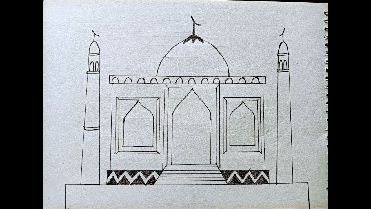How to draw Mosque | very easy mosque drawing tutorial for beginners ...