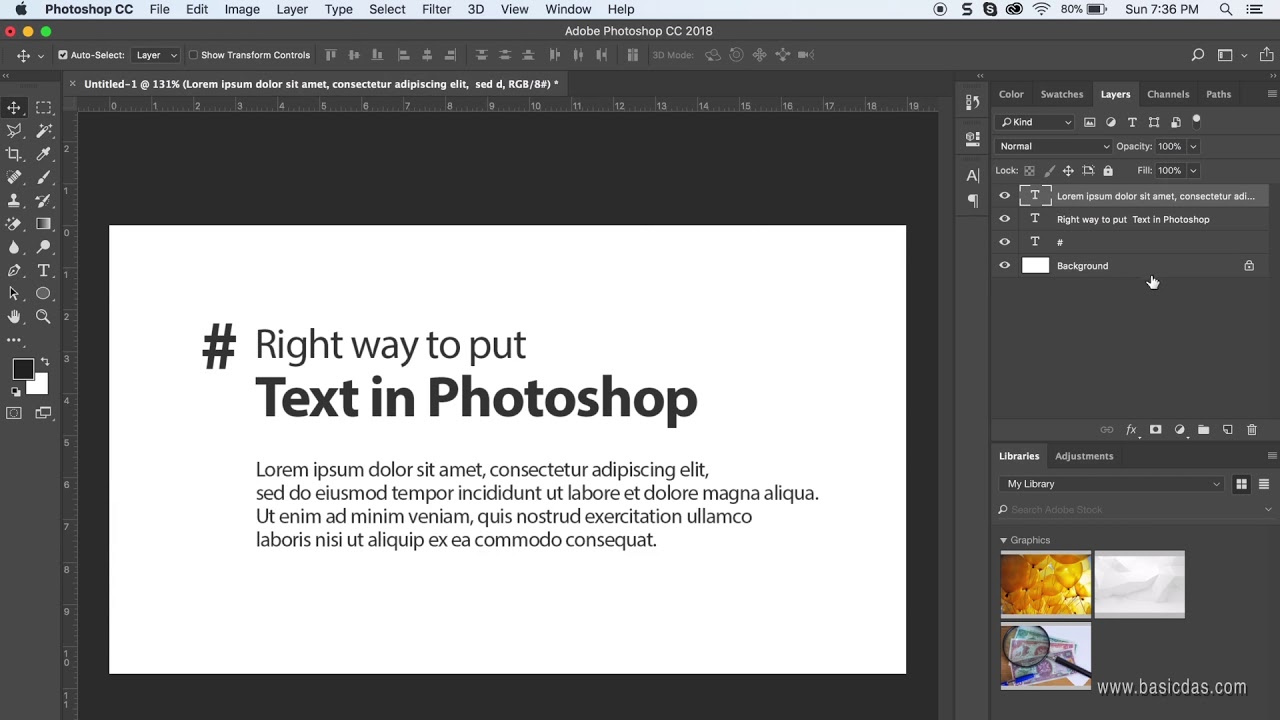 Mini tutorial For beginners- How to use Text tool in Photoshop - YouTube