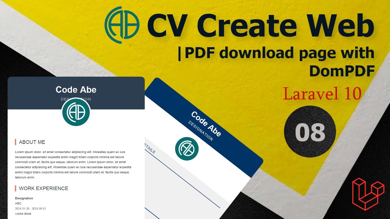 How to Create PDF Download Page with DomPDF | CV Create Web | Laravel ...