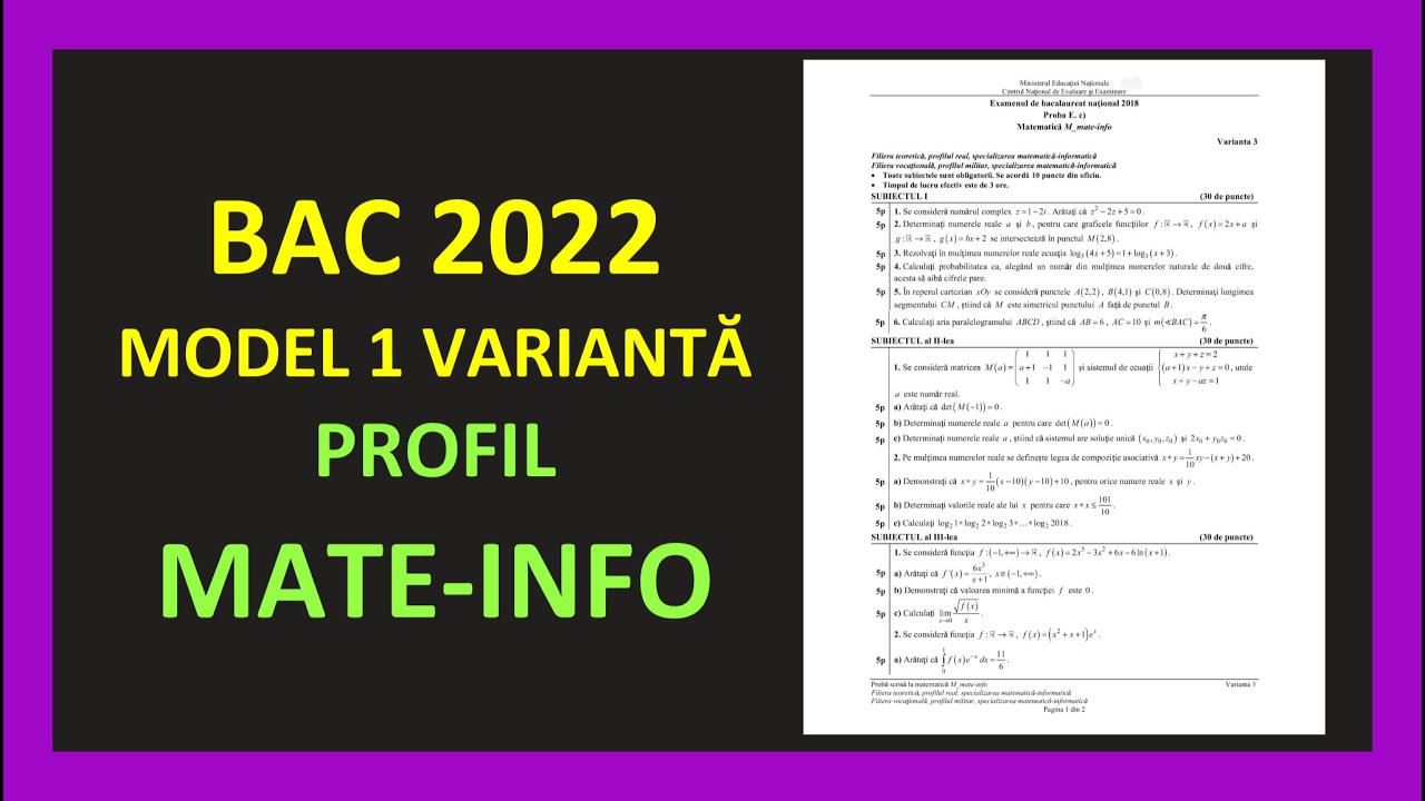 Bacalaureat matematica 2022 varianta mate info rezolvata model bac mate ...