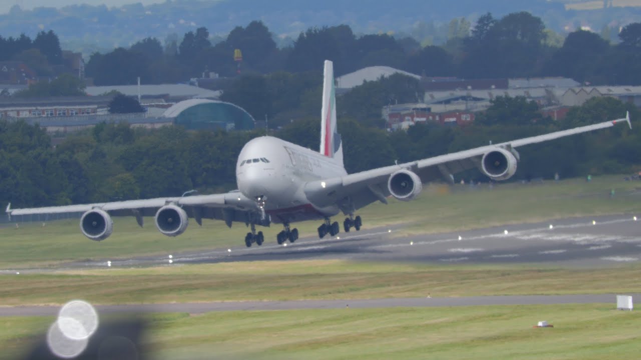 Wildest A380 touchdown I've seen at BHX - YouTube