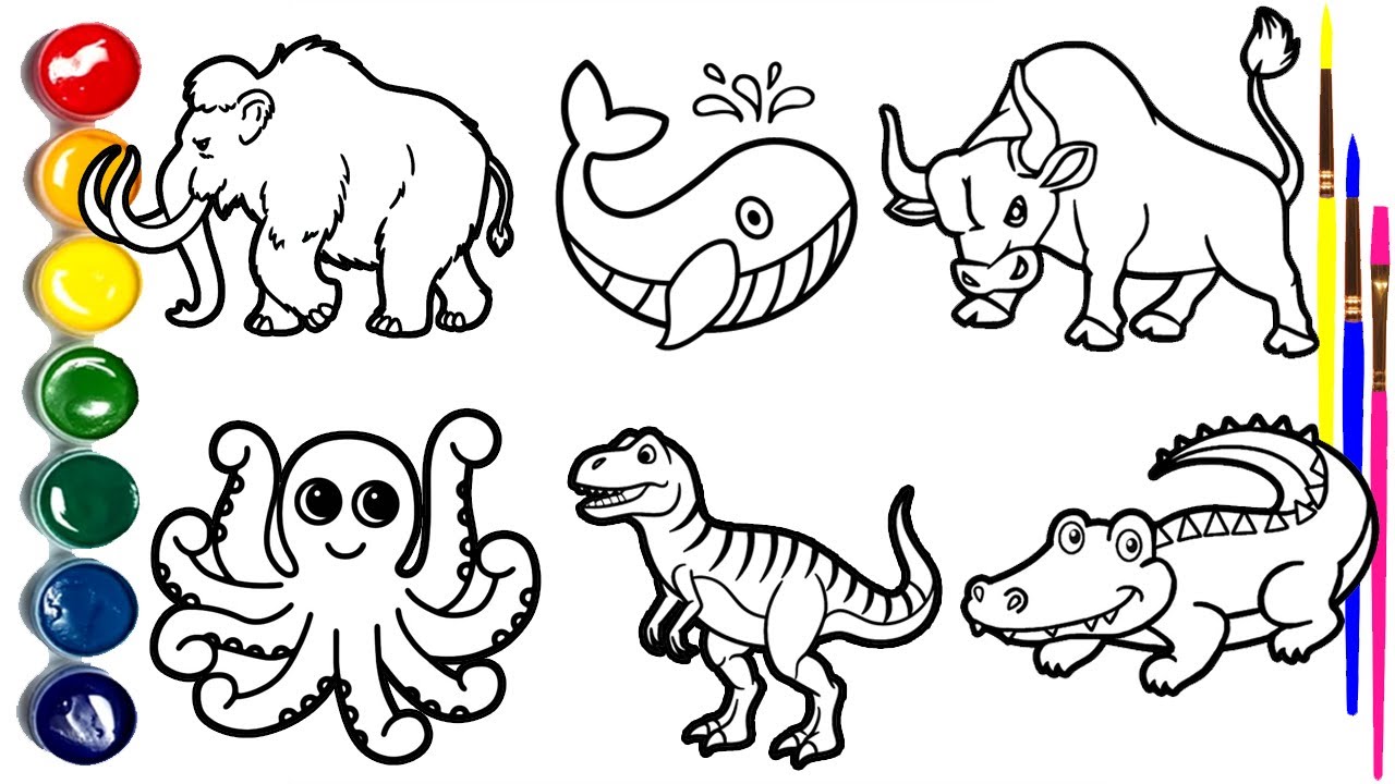 How to Draw Animals for Kids 🐘🐋🦏 | Easy Step-by-Step Drawing Tutorial ...