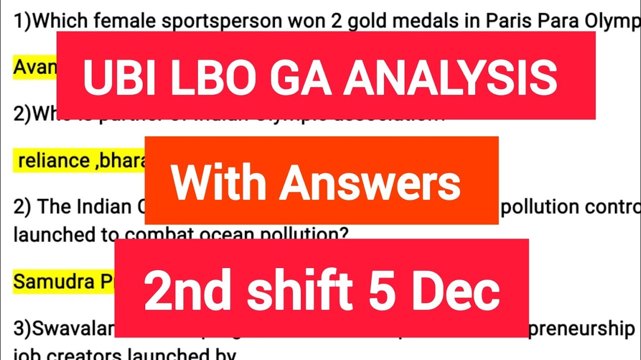 UBI LBO 5 Dec Shift 2 Ga Analysis with Answers - YouTube