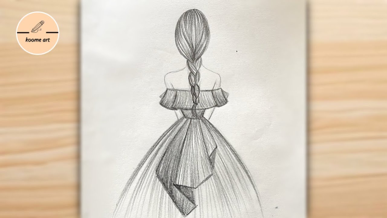 easy back side girl drawing I how to draw a girl with beautiful dress ...