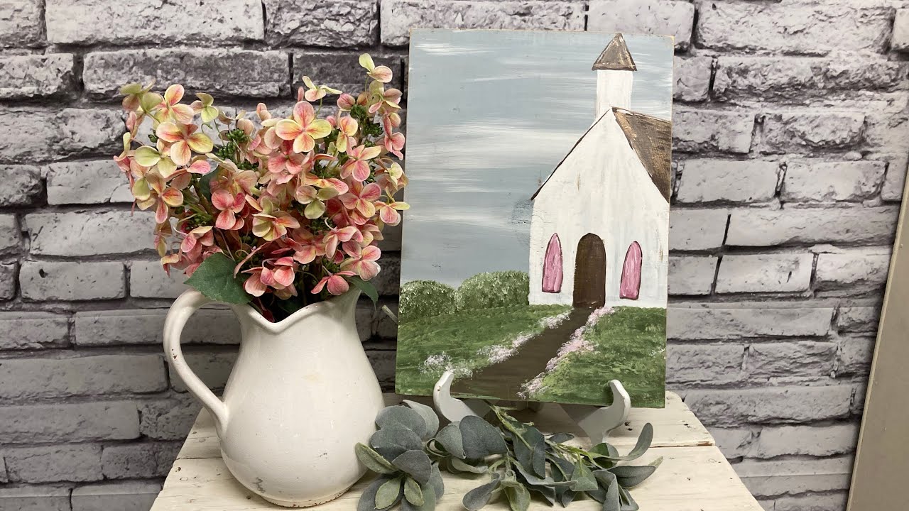 How to paint a simple primitive church - YouTube