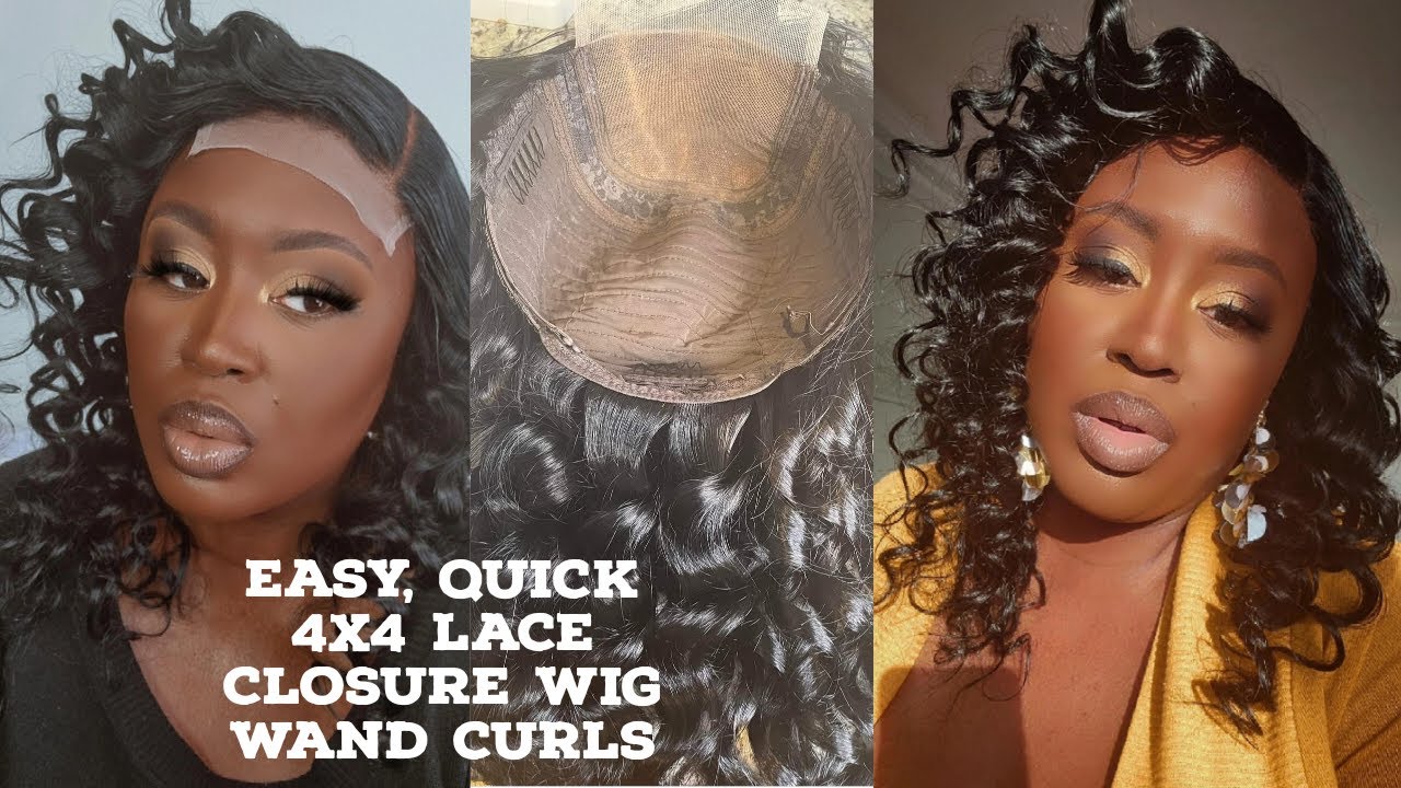SUPER EASY GLUELESS 4x4 SIDE PART CLOSURE WIG INSTALL with WAND CURLS ...