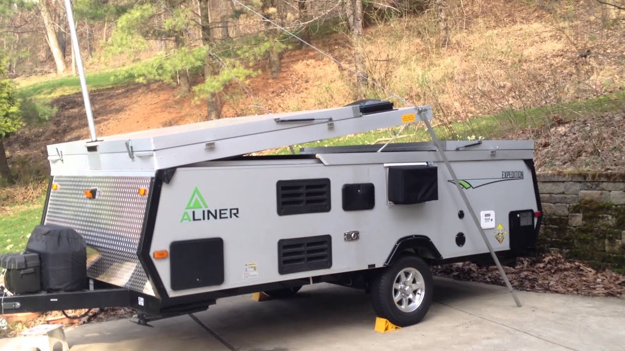 ALiner camper opening with winch and gin pole contraption - YouTube