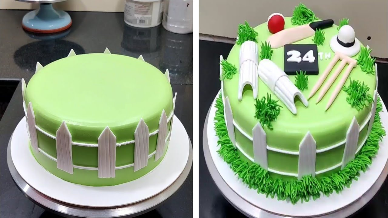Cricket Cake Design | Semi Fondant Cricket Cake Tutorial | Ipl Cake ...